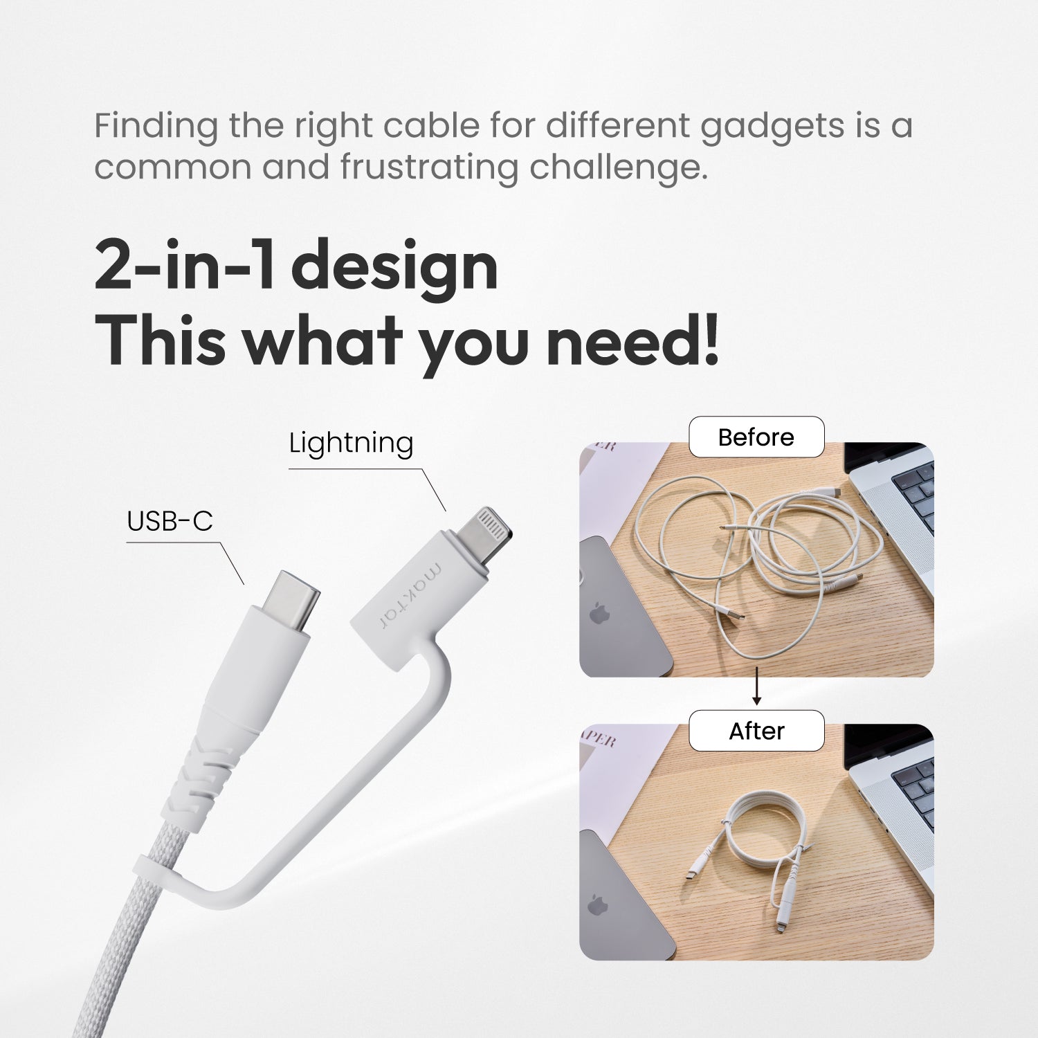 Maktar CCL 2-in-1 USB-C to Lightning Cable, MFi Certified, Nylon Braid ...
